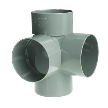 PVC Dubbel verloop T-stuk haaks 110-90 3x lijmmof 90° grijs - DYK